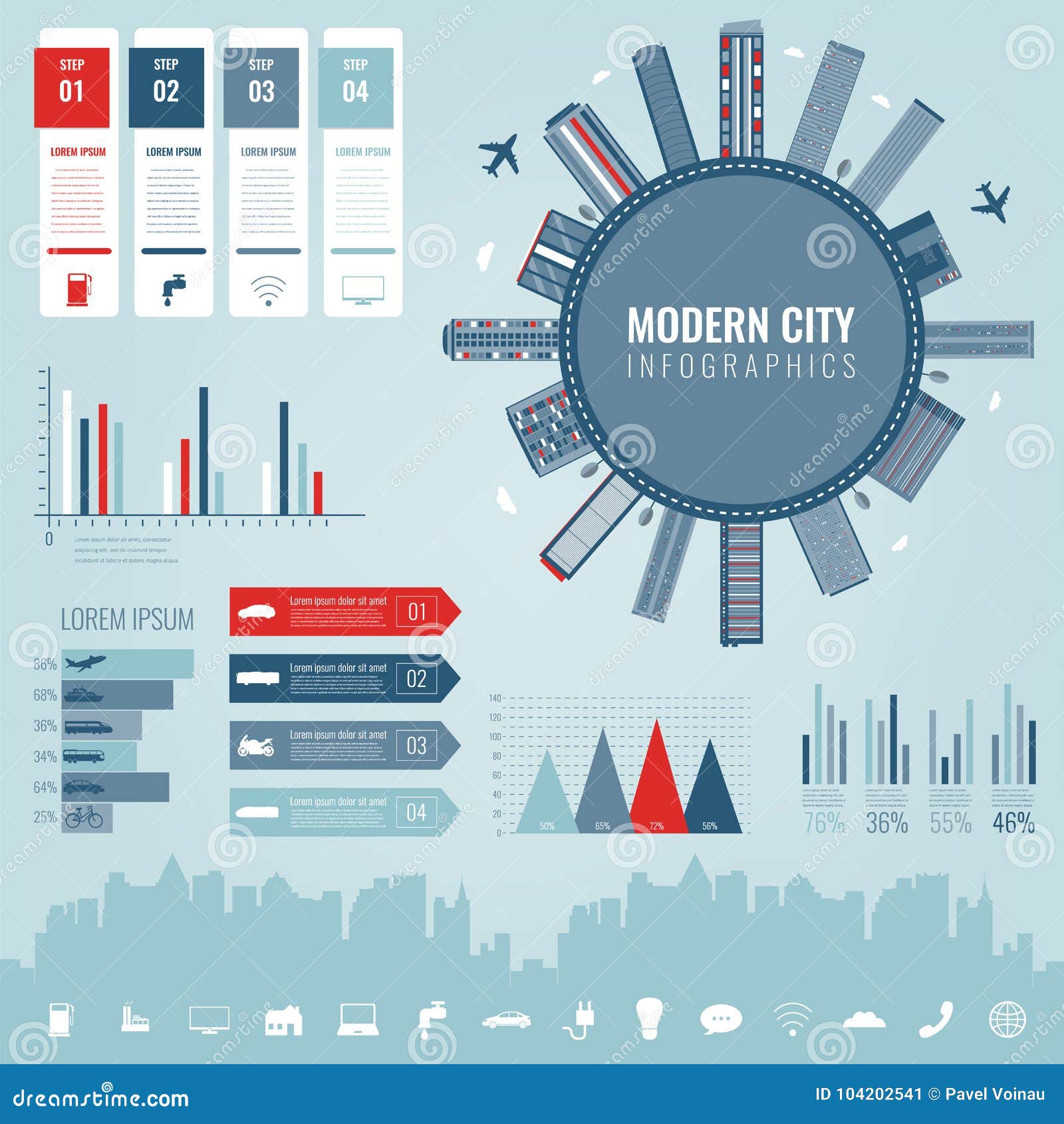City Infographics Set with Charts and Other Elements. Vector Stock ...