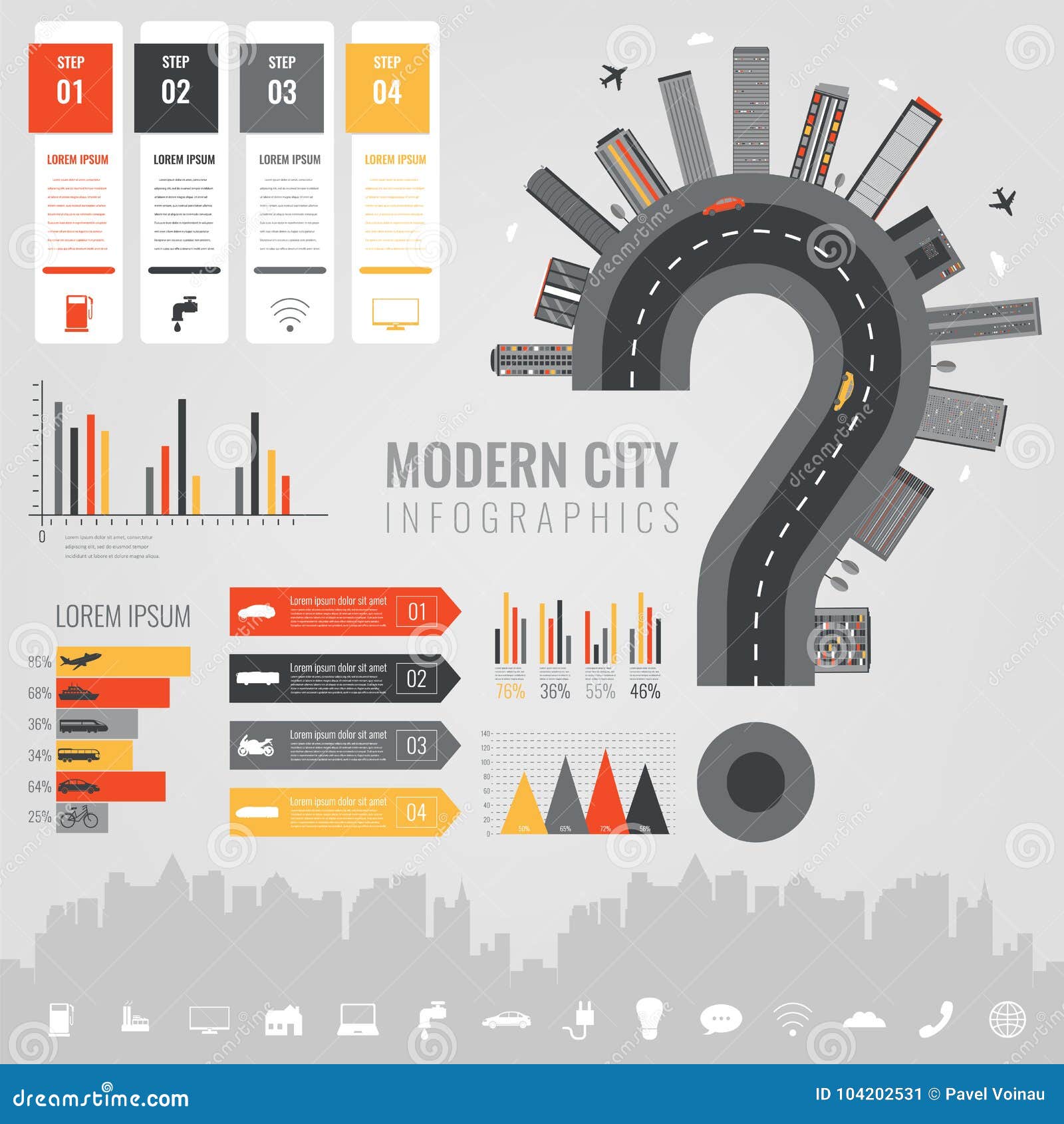 City Infographics Set with Charts and Other Elements. Vector Stock ...