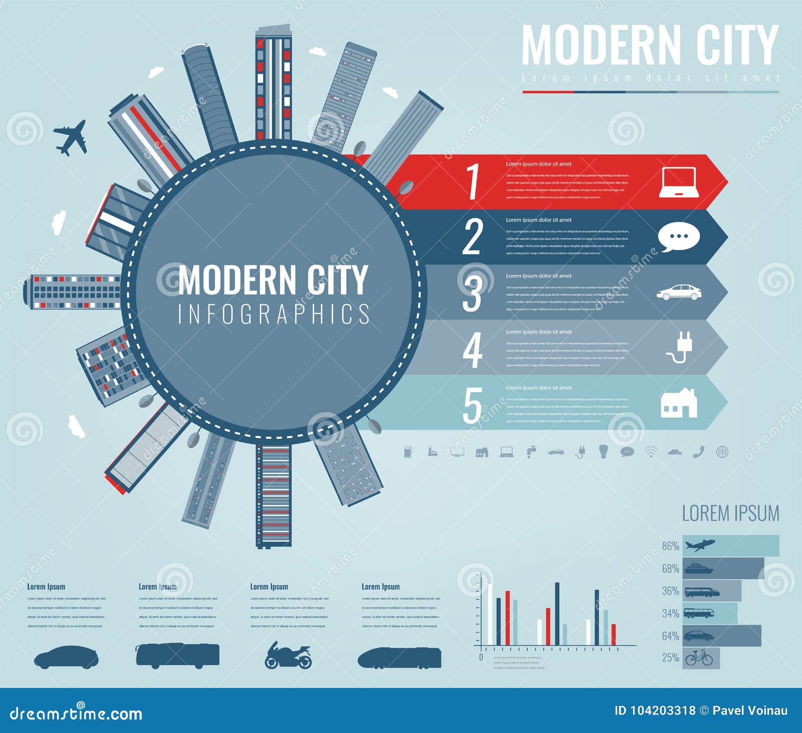 City Infographics Set with Charts and Other Elements. Vector Stock ...
