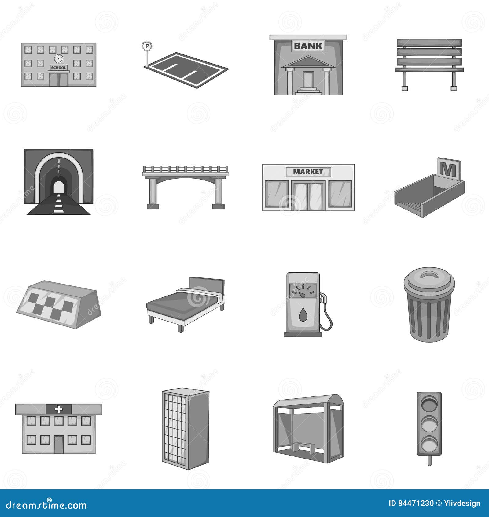 City Infrastructure Icons Set, Monochrome Style Stock Vector ...