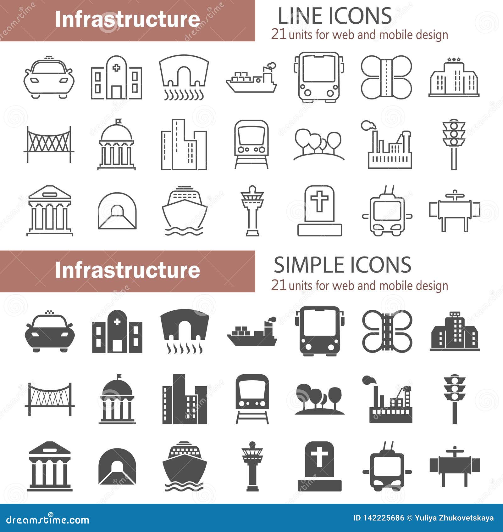 City Infrastructure Simple and Line Icons Set for Web and Mobile Design ...