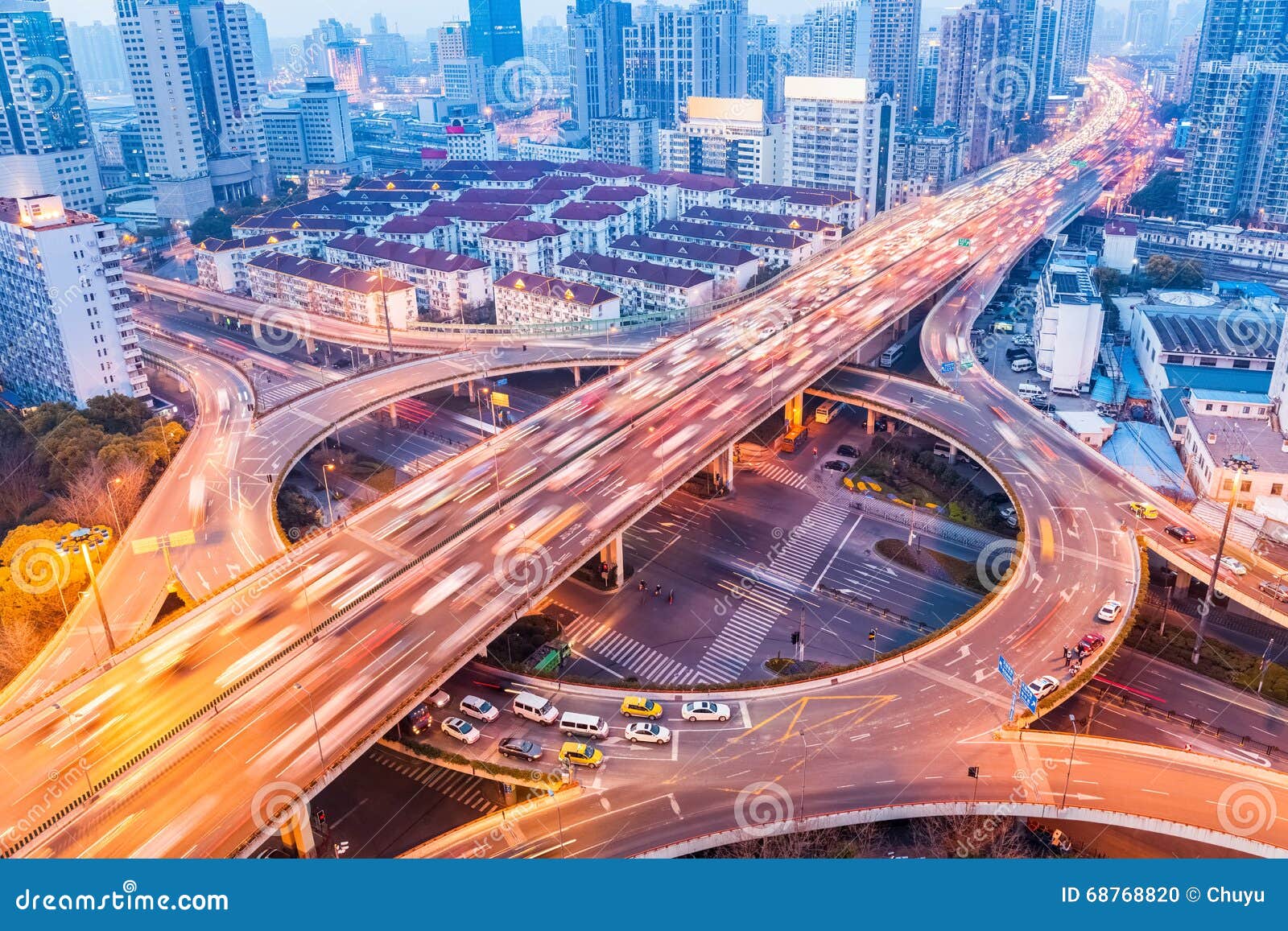 City Interchange Closeup at Busy Nightfall Stock Photo - Image of dusk ...