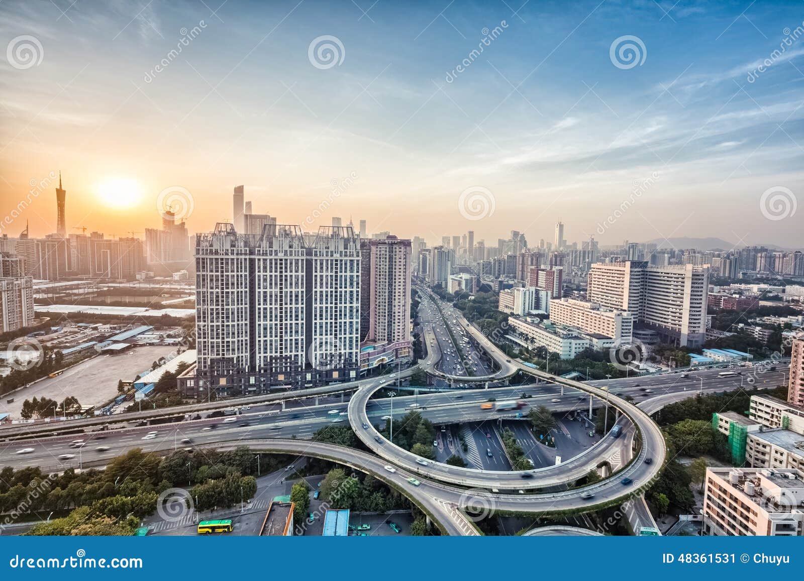 City Interchange Overpass at Dusk Stock Image - Image of intersection ...