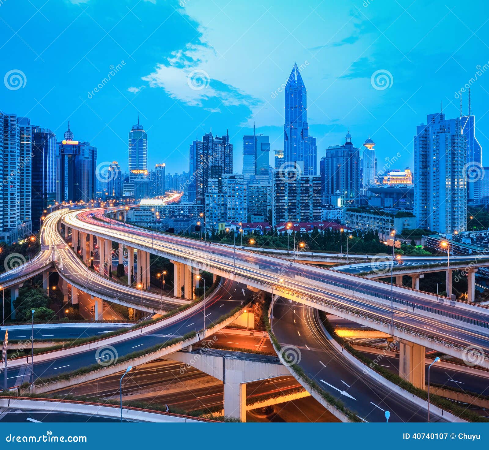City Interchange Overpass at Dusk Stock Image - Image of cityscape ...