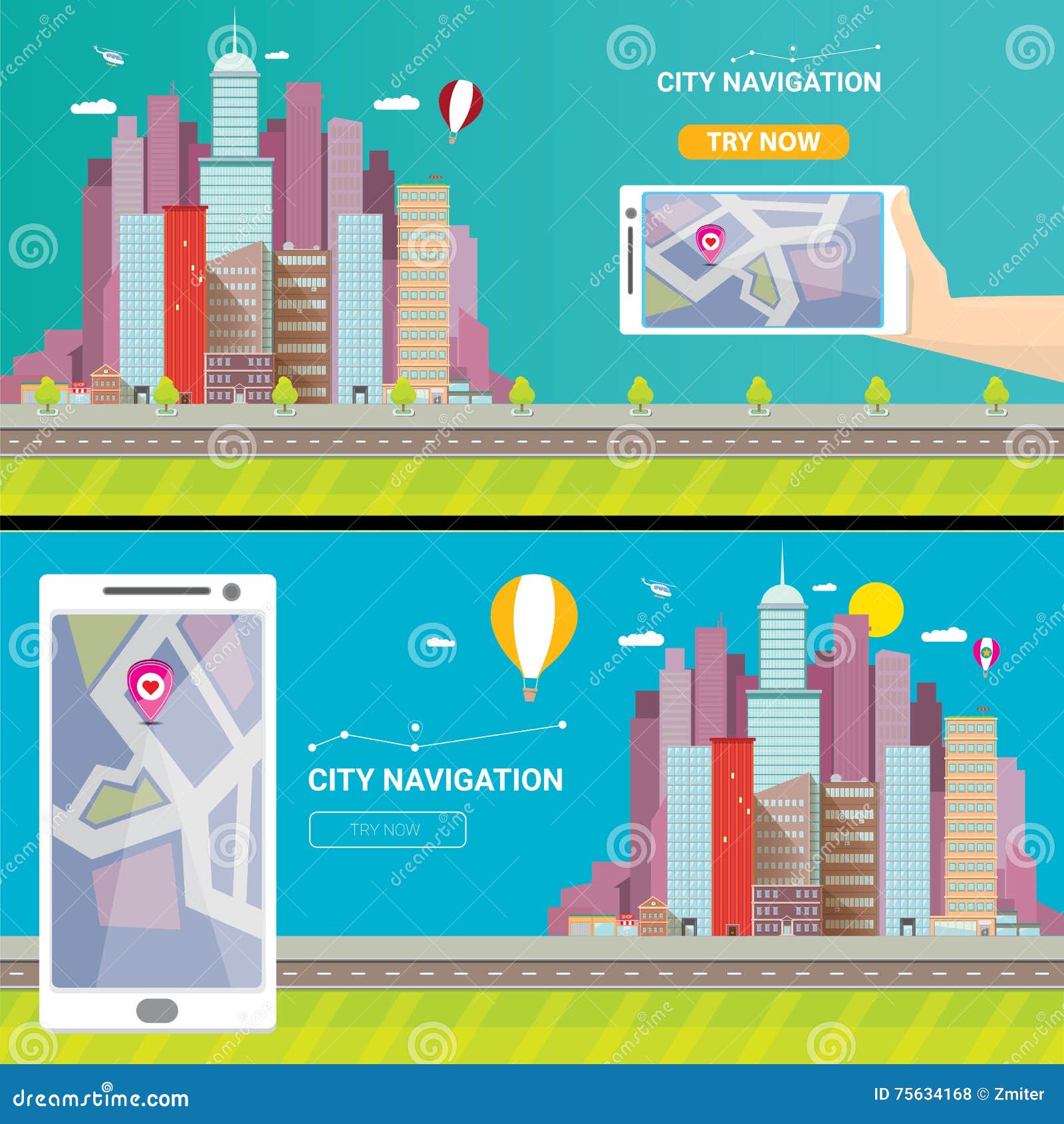 City Internet Navigation Concept Web Banner. Stock Vector ...