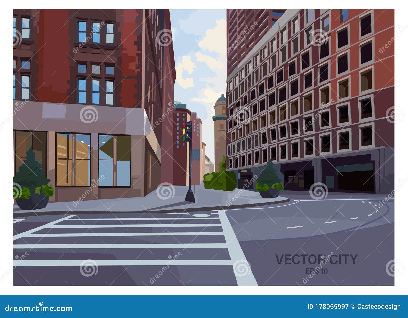 City Intersection Composition with Traffic Light and Pedestrian ...