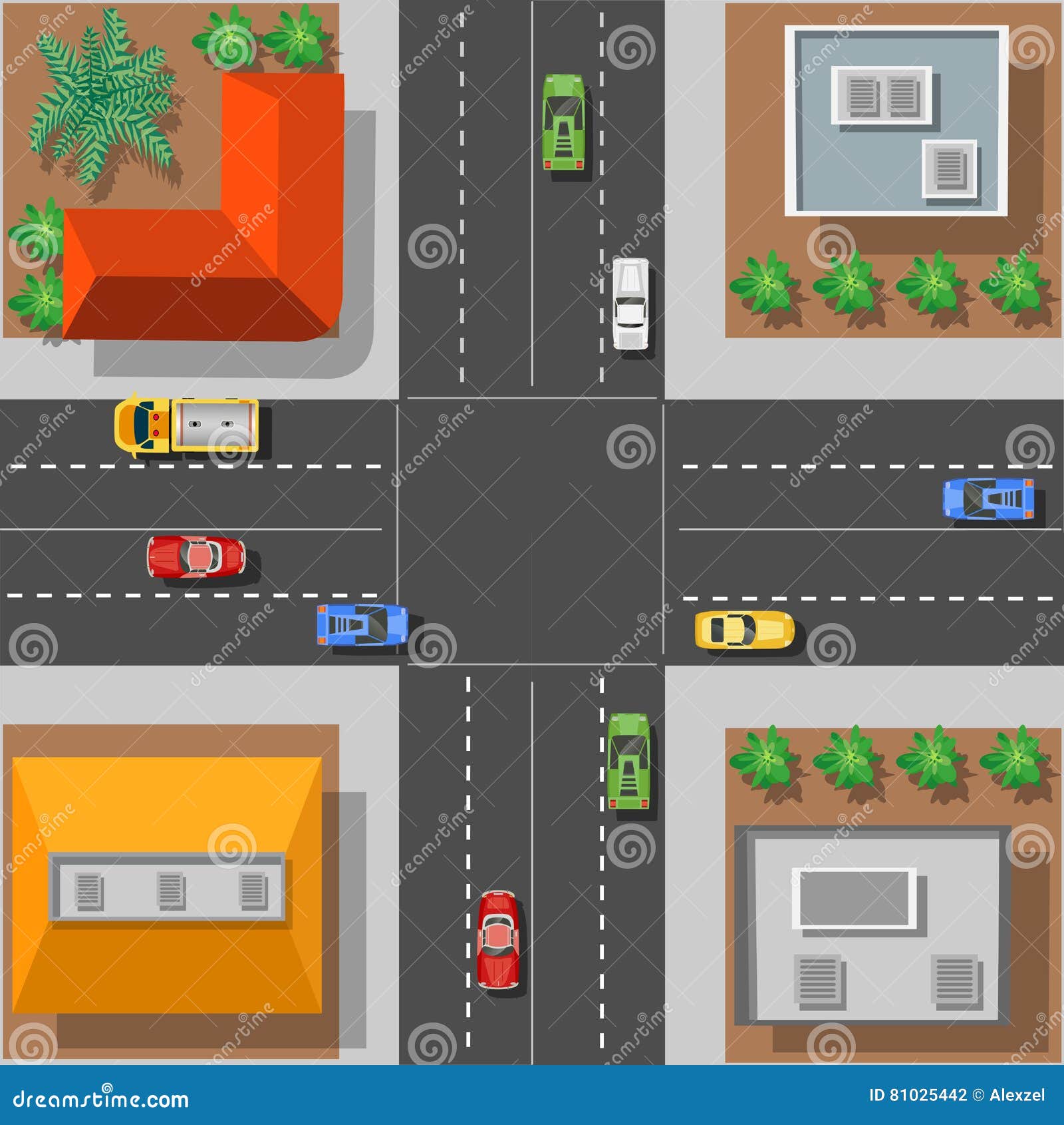 City Intersection with the Rooftops Stock Vector - Illustration of ...