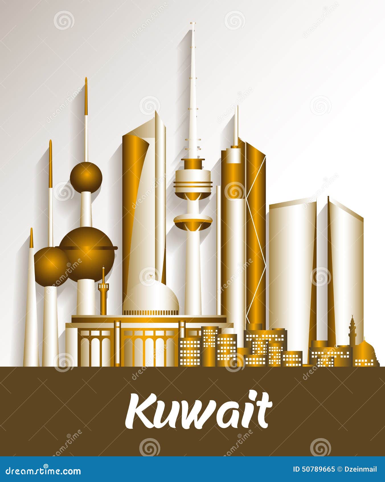 City of Kuwait Famous Buildings Stock Vector - Illustration of arab ...
