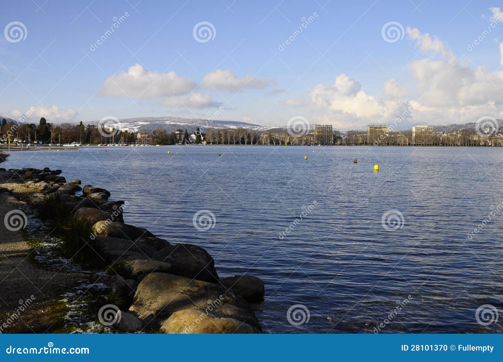 City and Lake of Annecy on Winter Stock Photo - Image of reflection ...