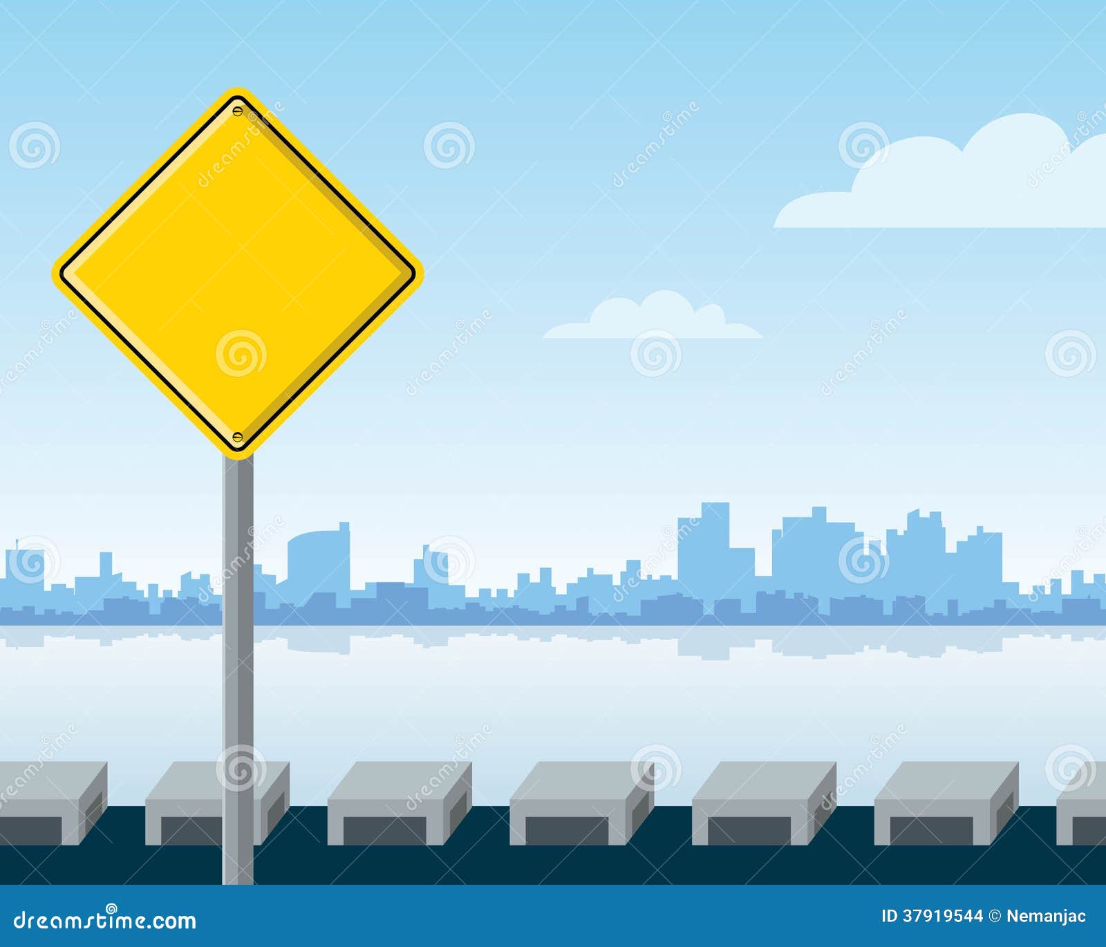 City Landscape with Blank Warning Sign Stock Illustration ...