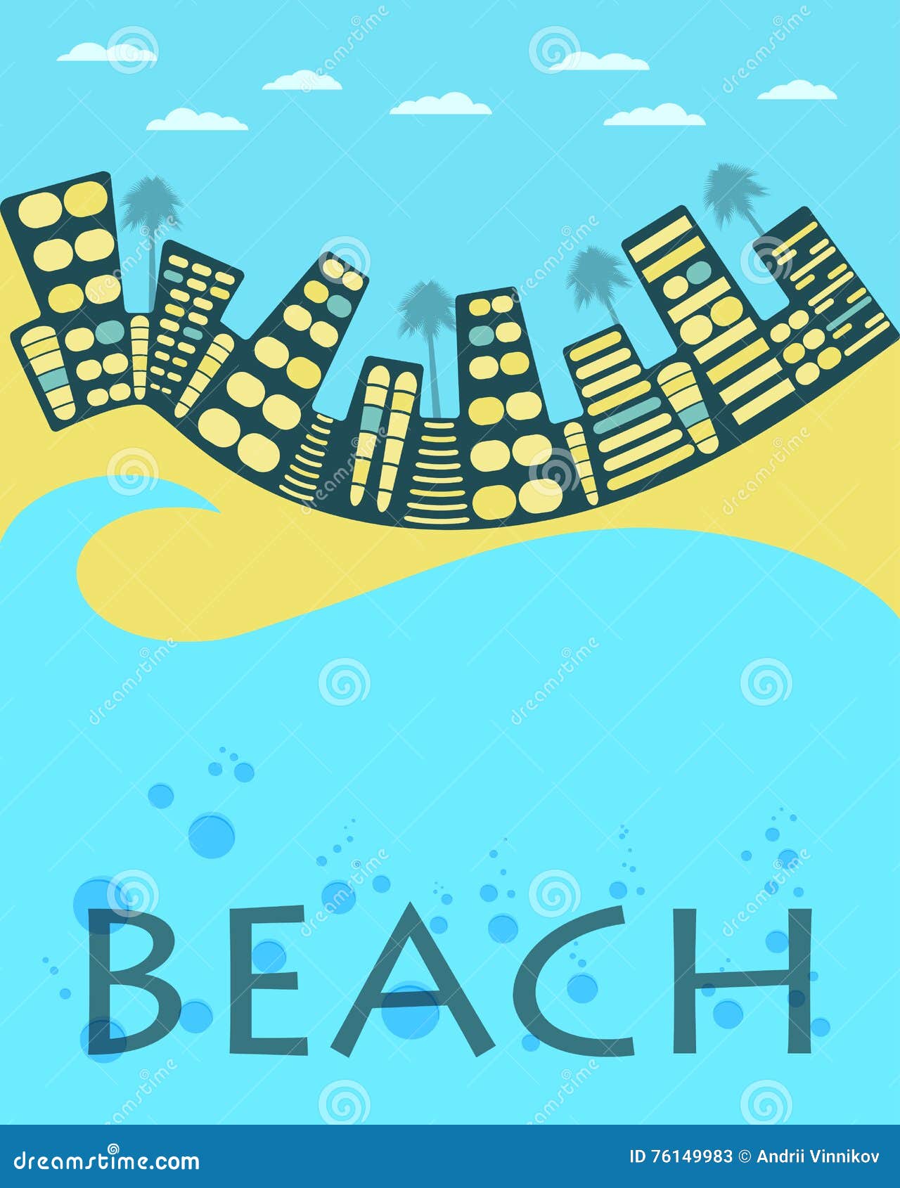 City Landscape. City Beach. Vector Banner Stock Vector - Illustration ...
