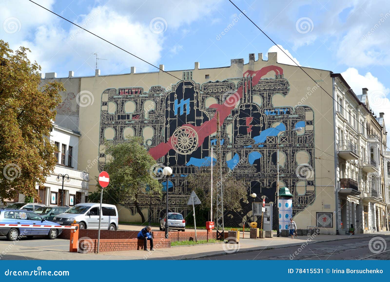City Landscape from Graffiti on the Old Building. Poland, Lodz ...
