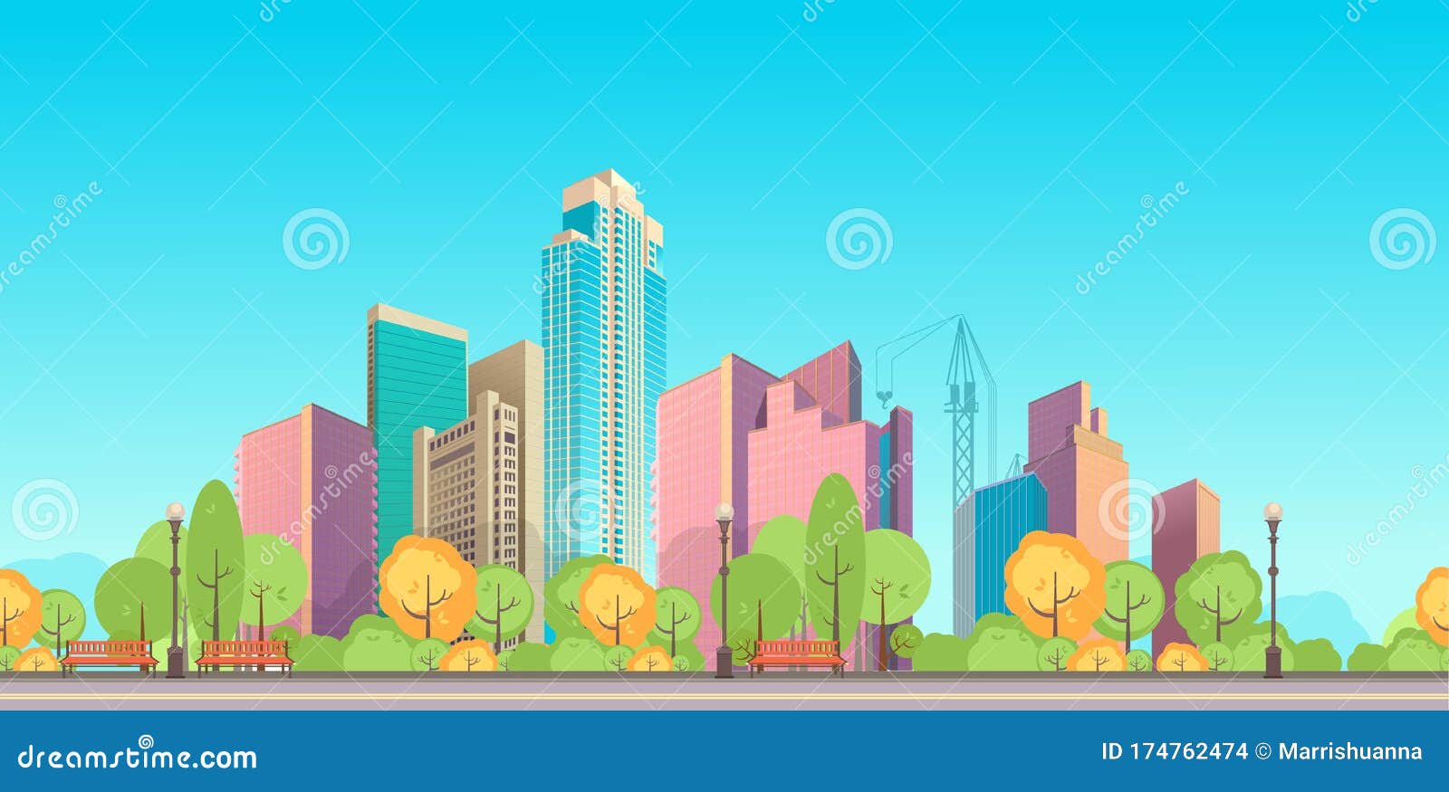 City Landscape Horizontal Day Vector Banner Stock Vector - Illustration ...