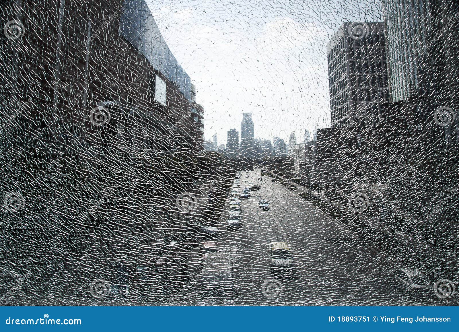 City Landscape through Shattered Glass Stock Image - Image of building ...