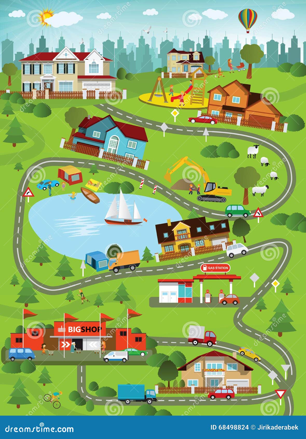 City Landscape (summer Day) Stock Vector - Illustration of colorful ...