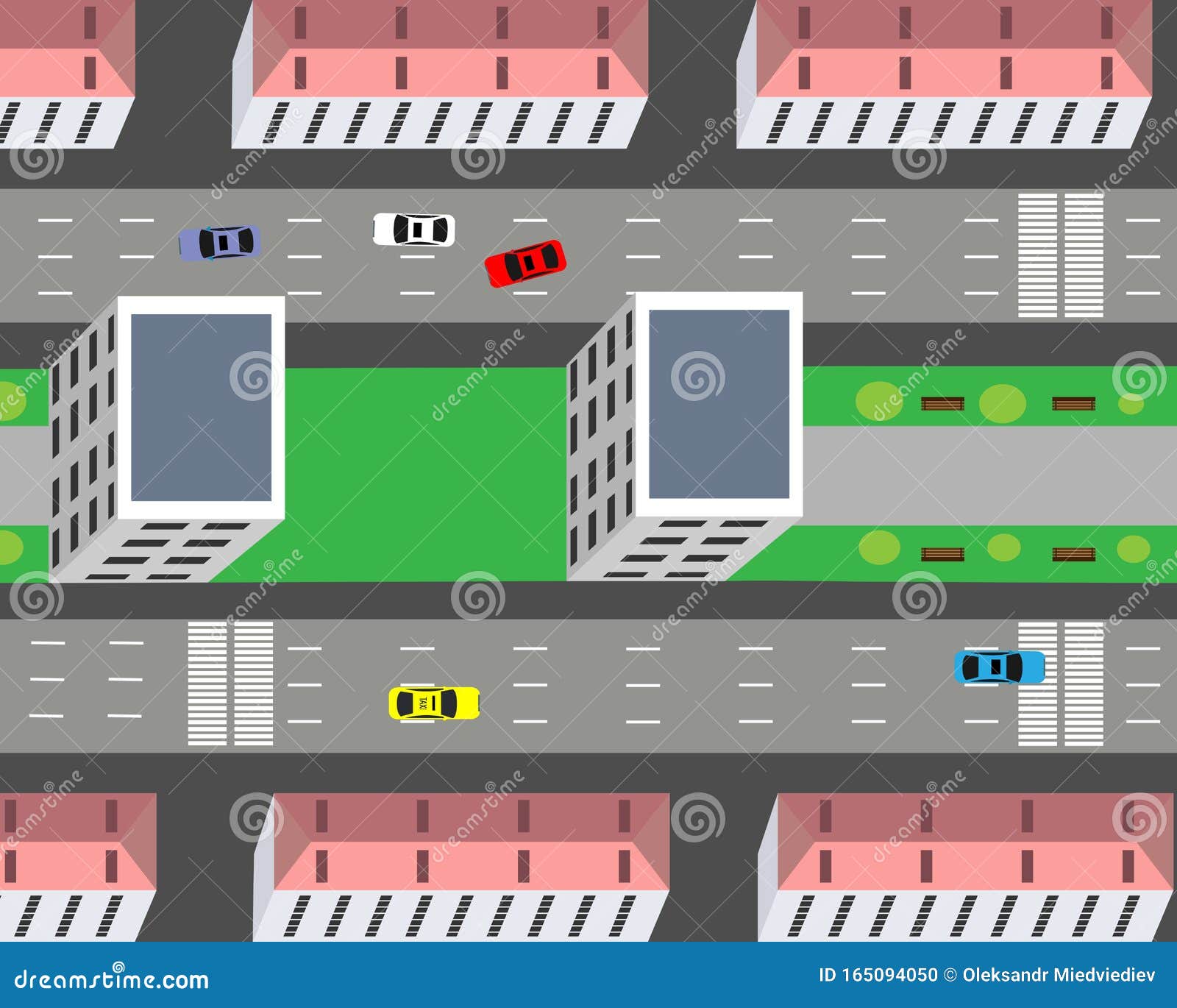 City Landscape. Top View of the Central Part of the City. Vector ...