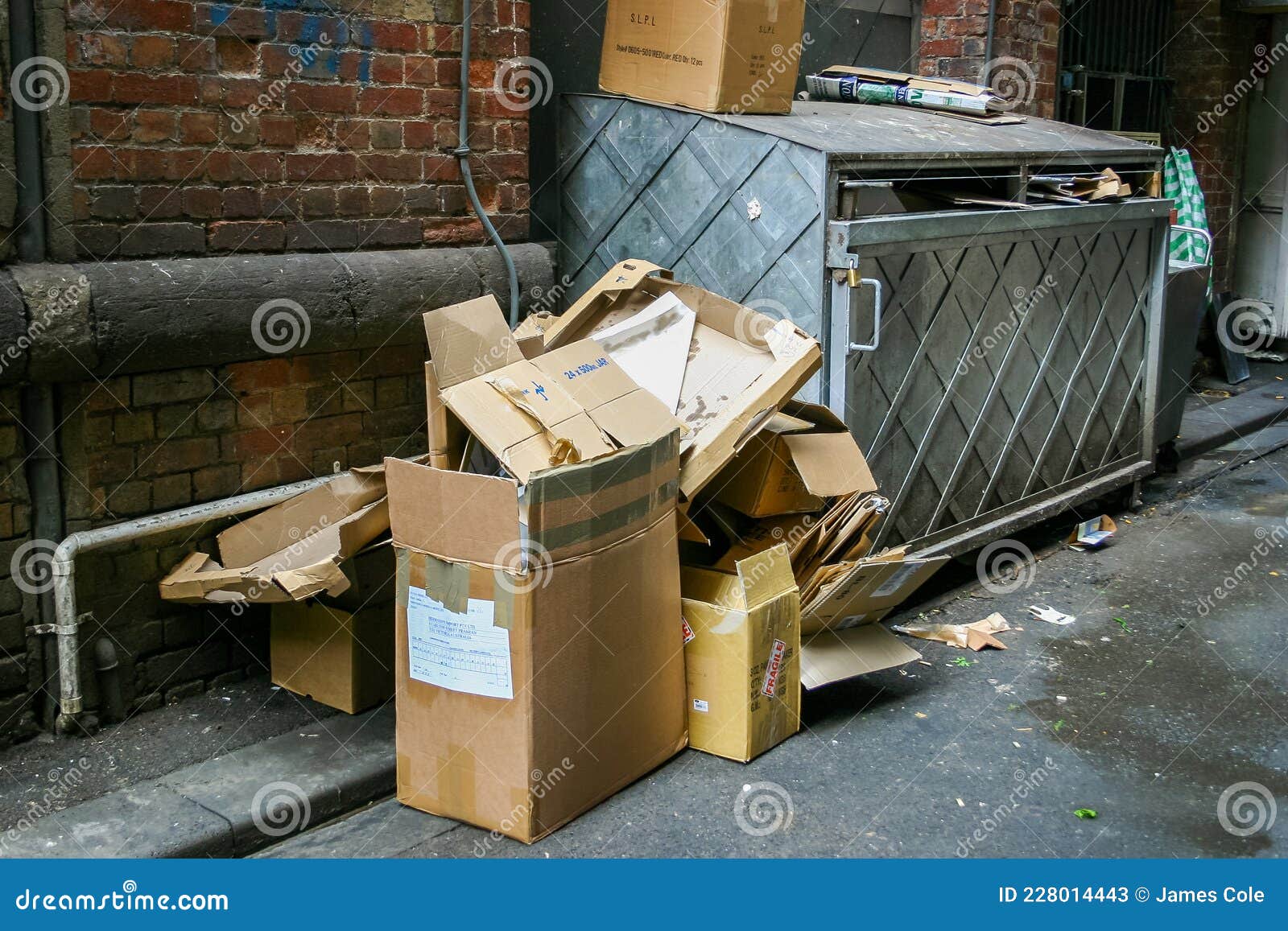 A City Laneway Filled with Boxes and Garbage Stock Image - Image of ...
