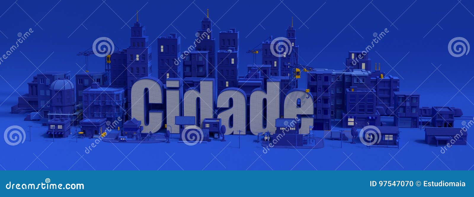 City Lettering, City in 3d Render Image Stock Illustration ...