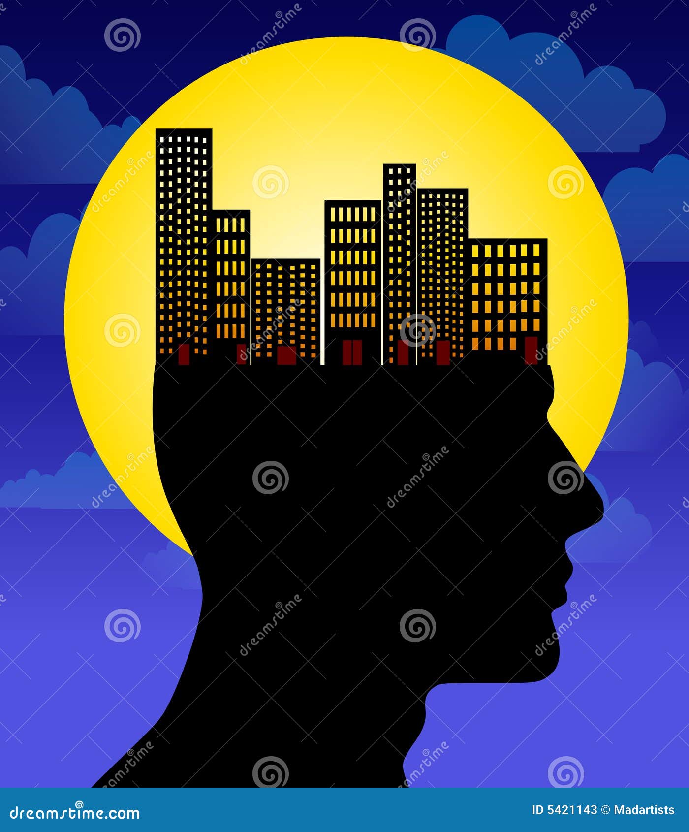 City Life on the Brain stock illustration. Illustration of skyline ...