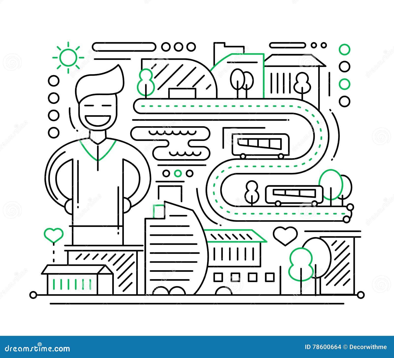 City Life - Line Design Composition Stock Vector - Illustration of ...