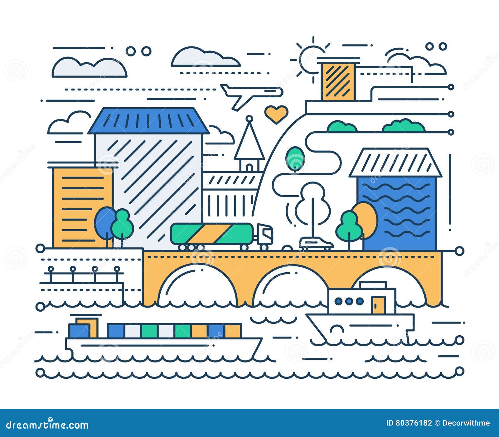 City Life - Line Design Composition Stock Vector - Illustration of road ...