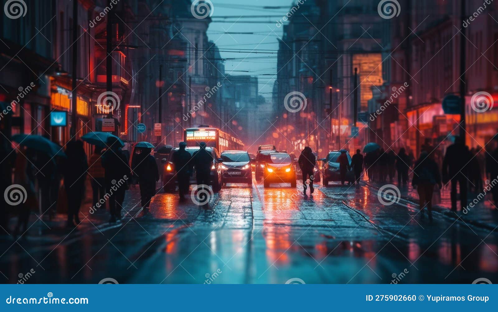 City Life in Motion, Rain and Traffic Generated by AI Stock Photo ...