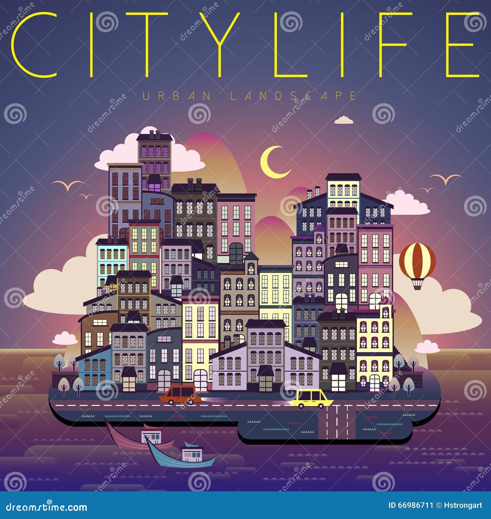 City life night scene stock vector. Illustration of ocean - 66986711
