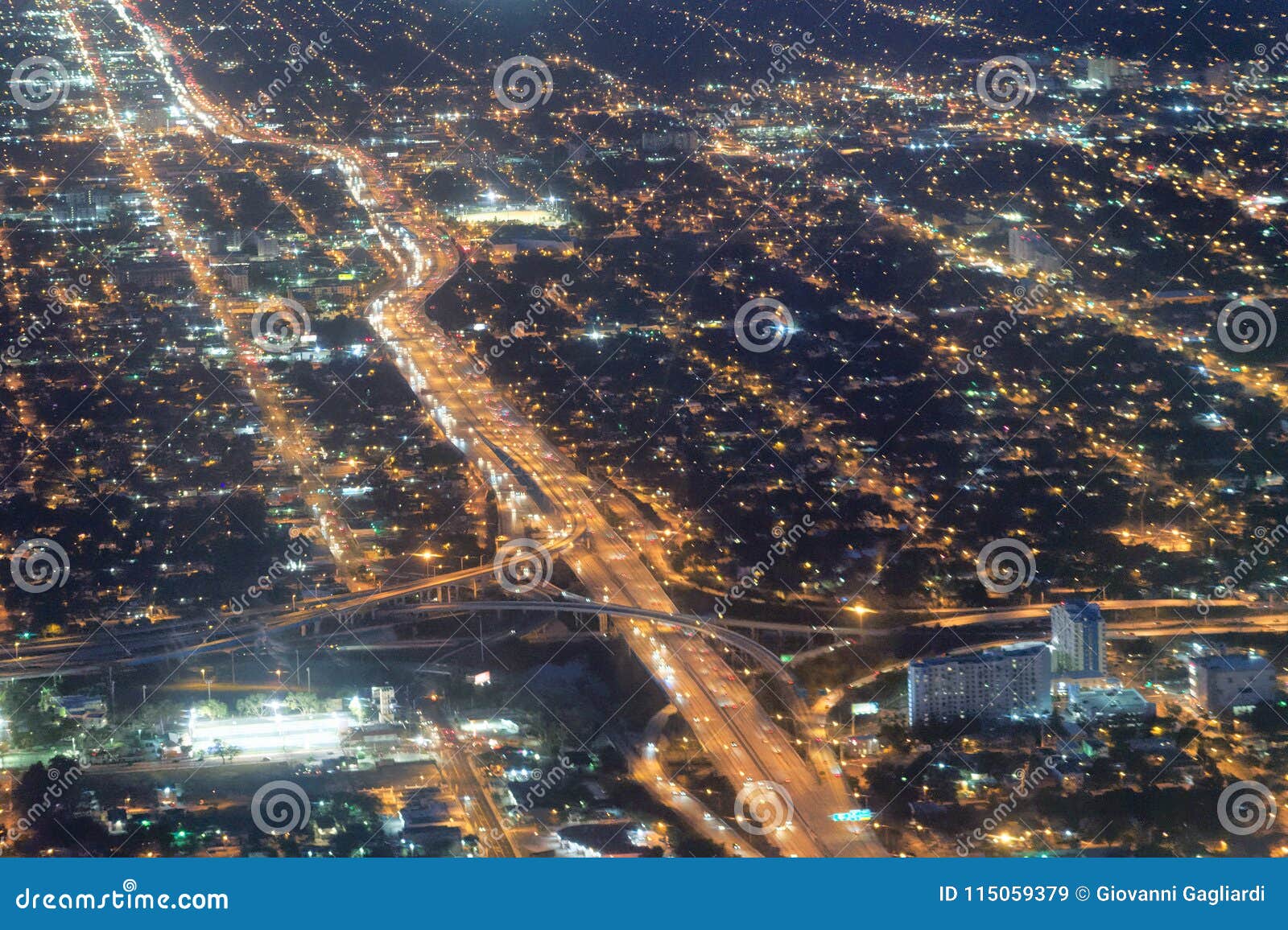 City Lights from Airplane at Night Stock Image - Image of transport ...