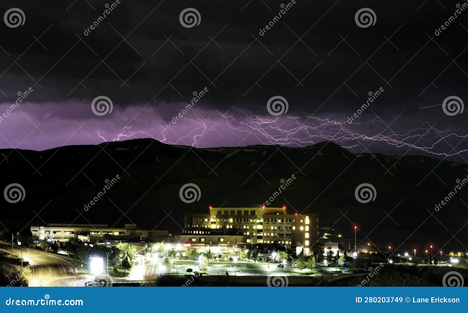 City Lights with Lightning Storm Clouds Stock Image - Image of ...