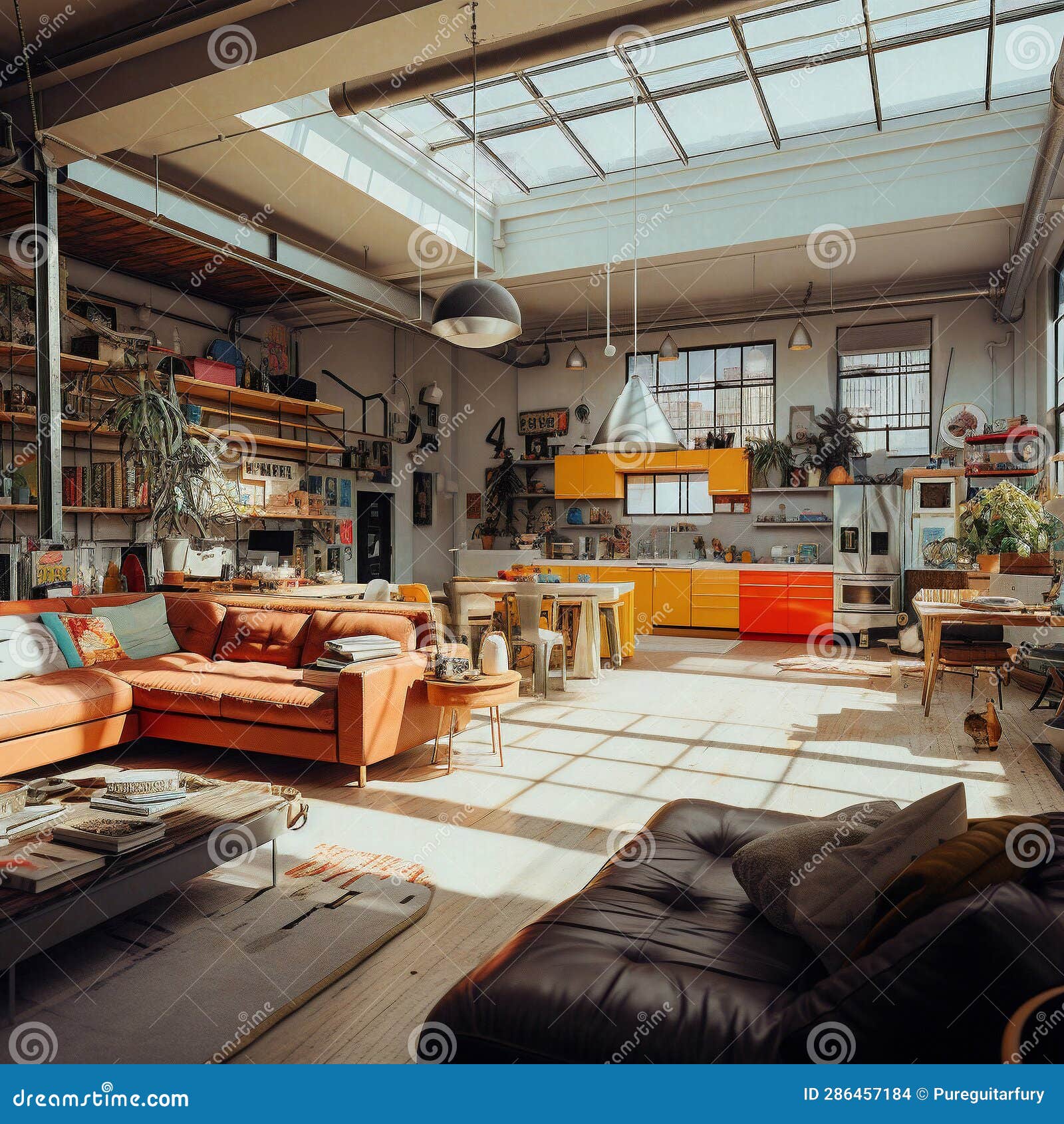 City Loft Space Interior stock illustration. Illustration of estate ...