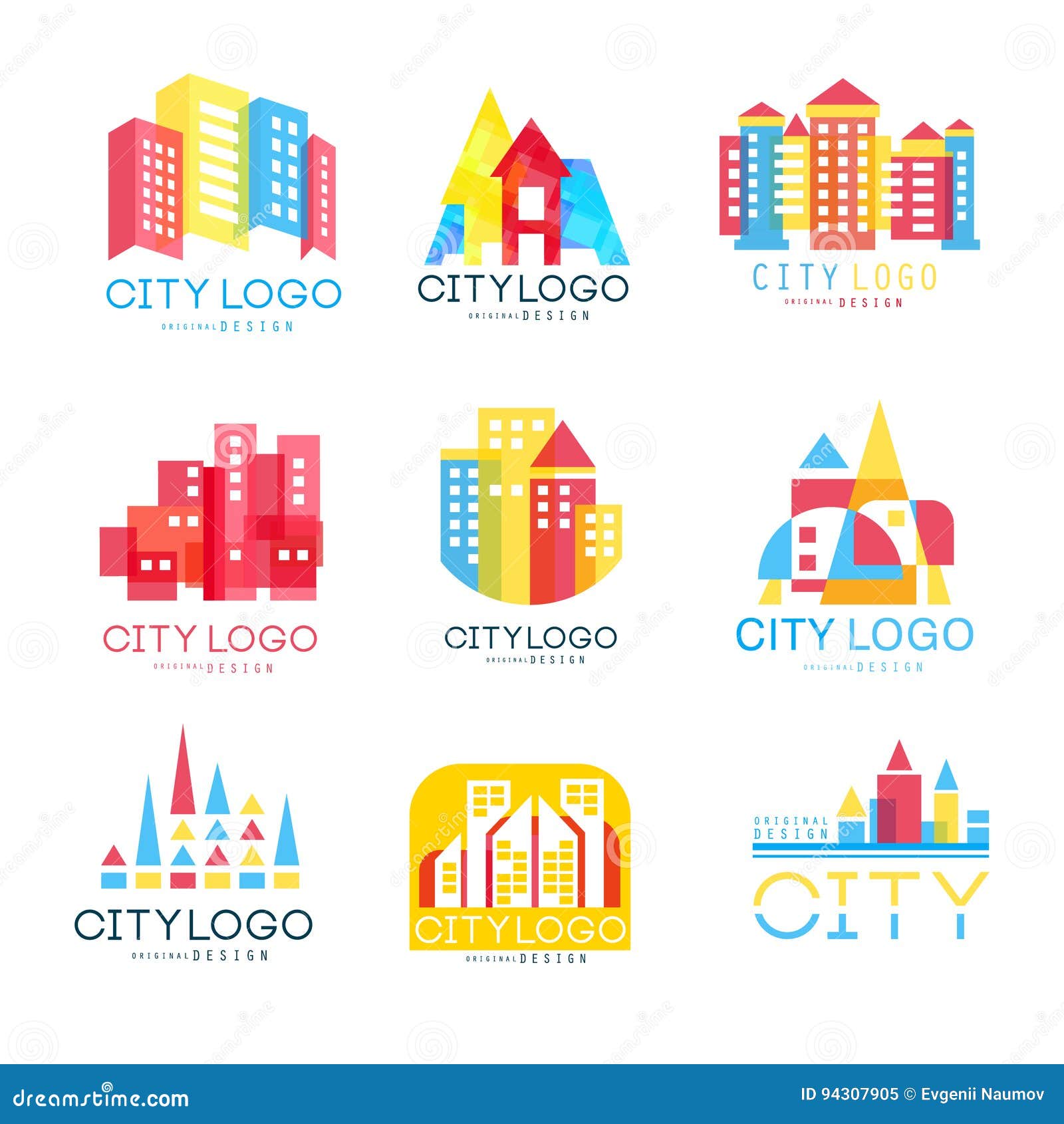 City Logo Original Design Set, Logotype Elements with Buildings Vector ...