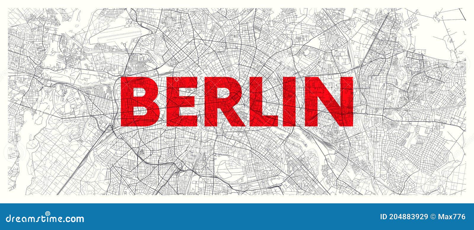 City Map Berlin, Detailed Road Plan Widescreen Vector Poster Stock ...