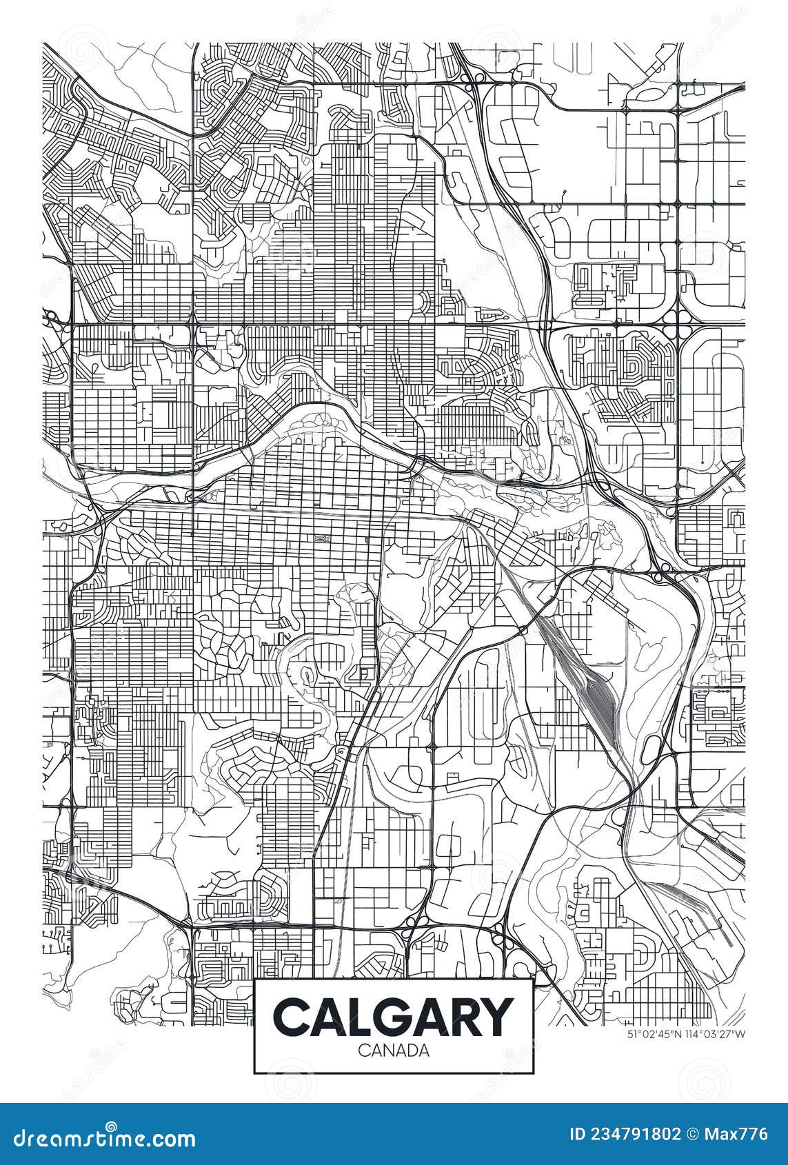 Calgary Map. Detailed Map Of Calgary City Poster With Streets ...