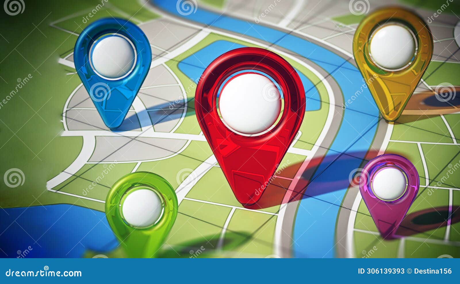 City Map with Colored GPS Markers. 3D Illustration Stock Illustration ...