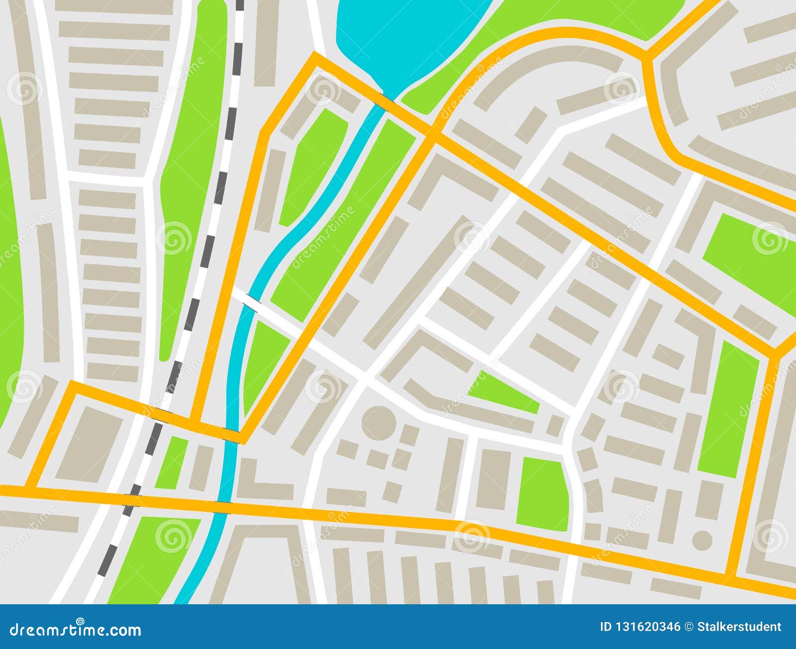 City Map Colored Illustration for Navigation Program or Mobile App ...
