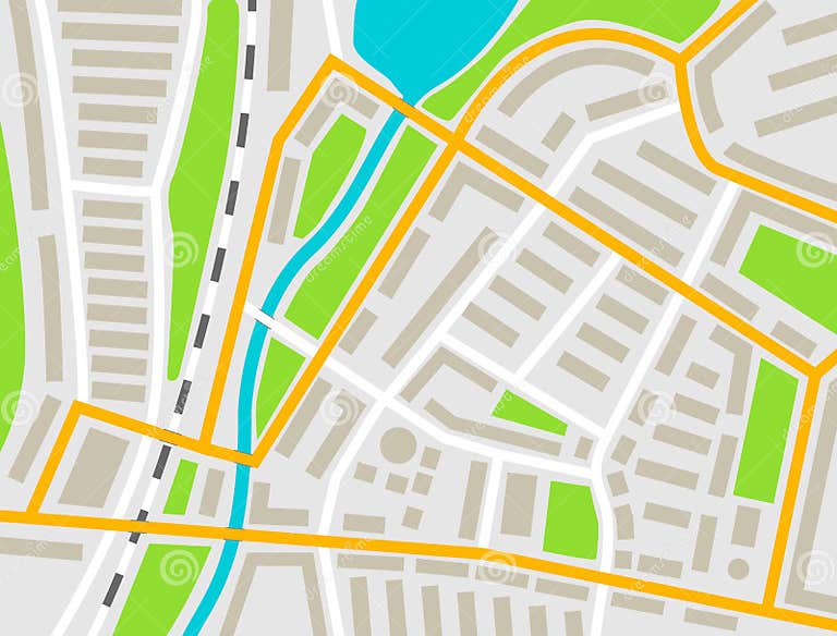 City Map Colored Illustration for Navigation Program or Mobile App ...