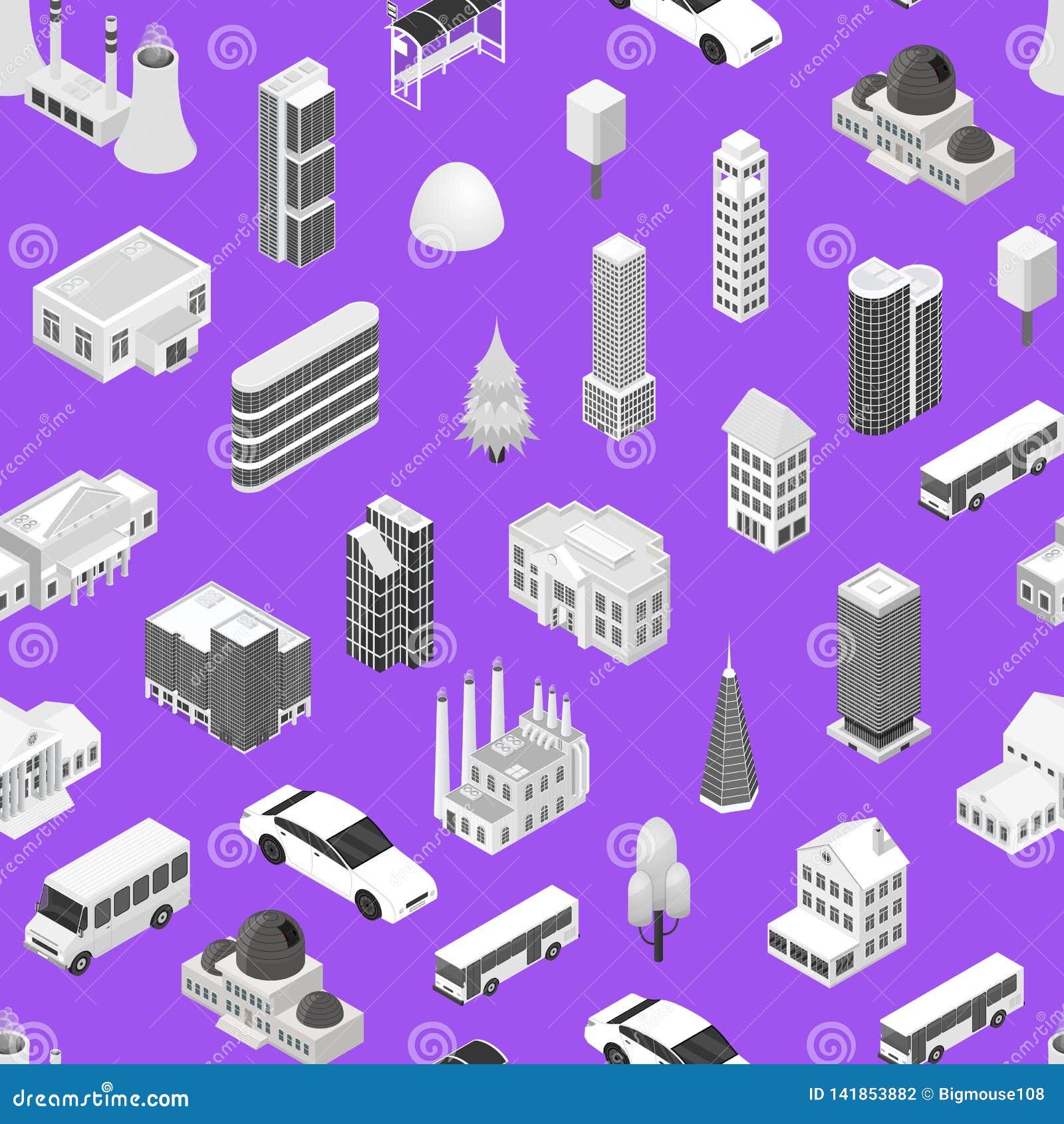 City Map Concept Seamless Pattern Background 3d Isometric View. Vector ...
