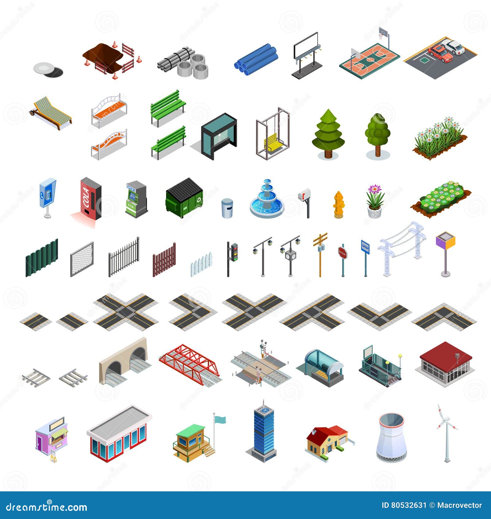 City Map Constructor Isometric Elements Collection Stock Vector ...