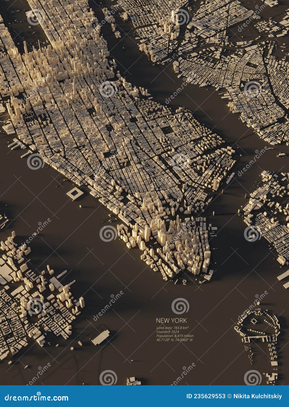 City Map. 3d Map of. City from Above 3d Illustration. Vertical Poster ...