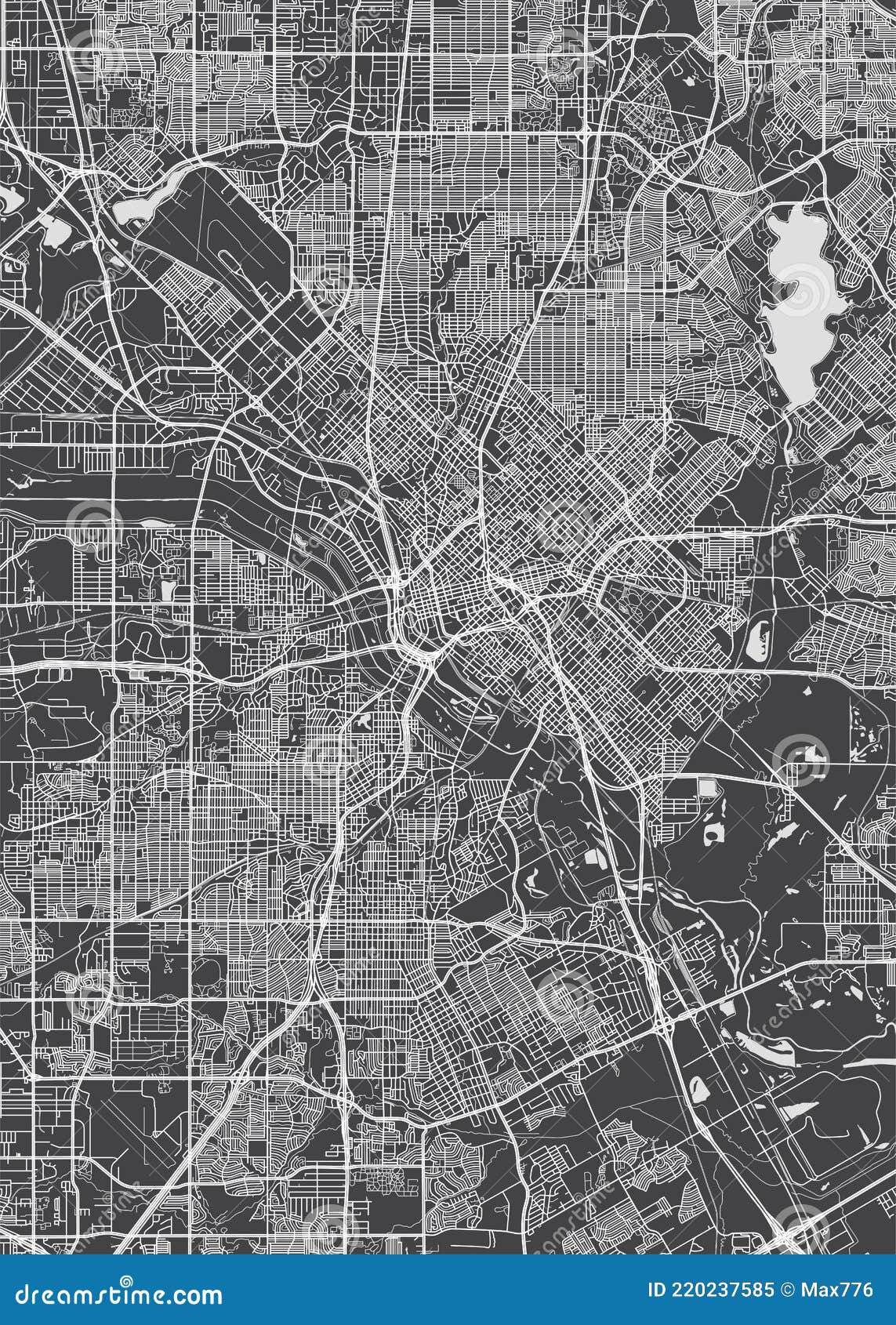 Dallas Map. Detailed Map Of Dallas City Poster With Streets, Water ...