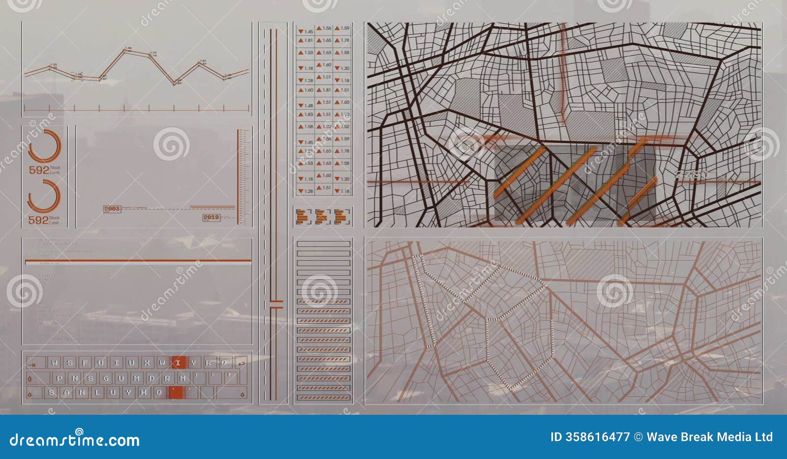 City Map and Data Analysis Image Over Digital Interface with Charts and ...