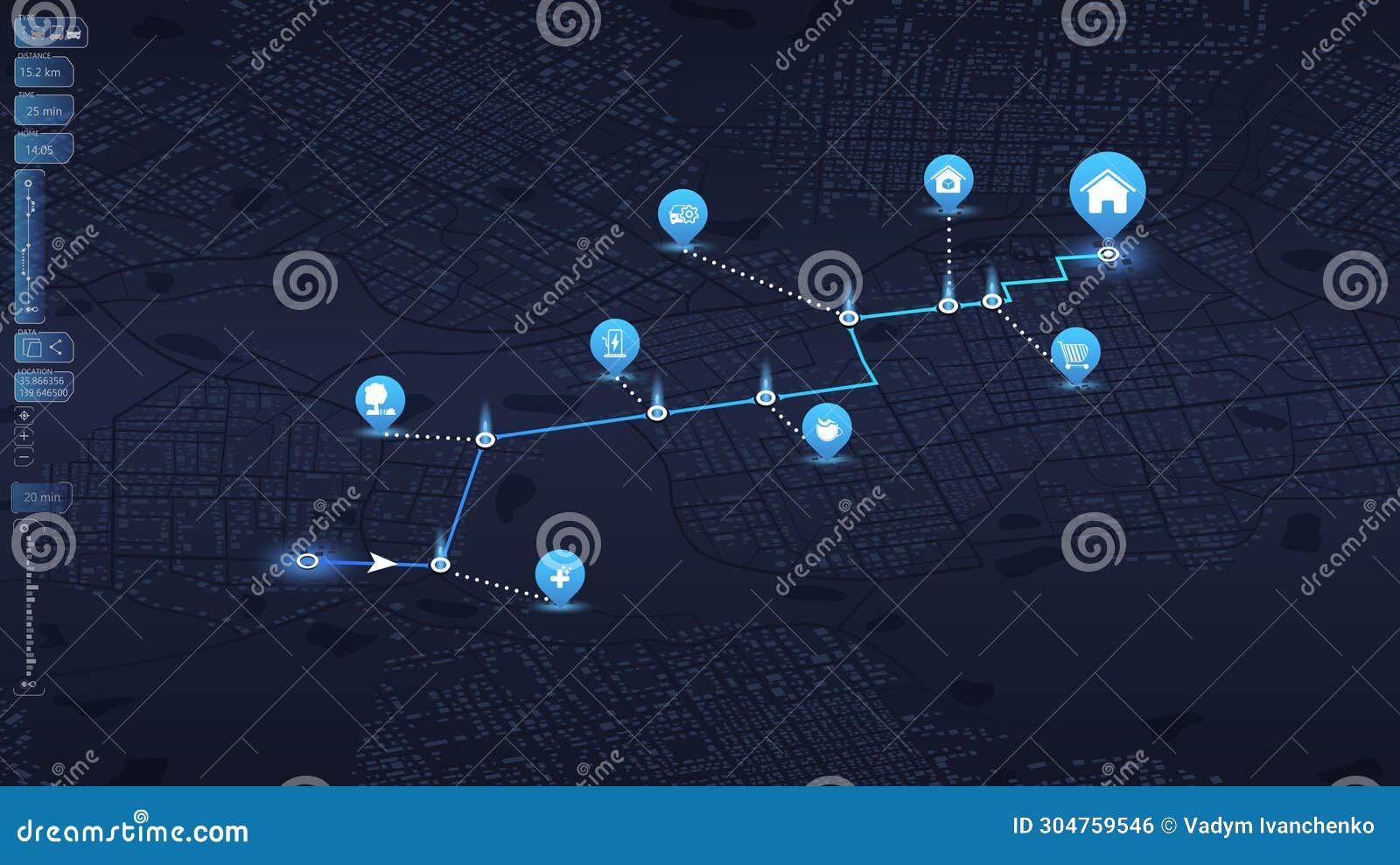 City Map Featuring Directional Signs, an Intended Goal Point, and ...