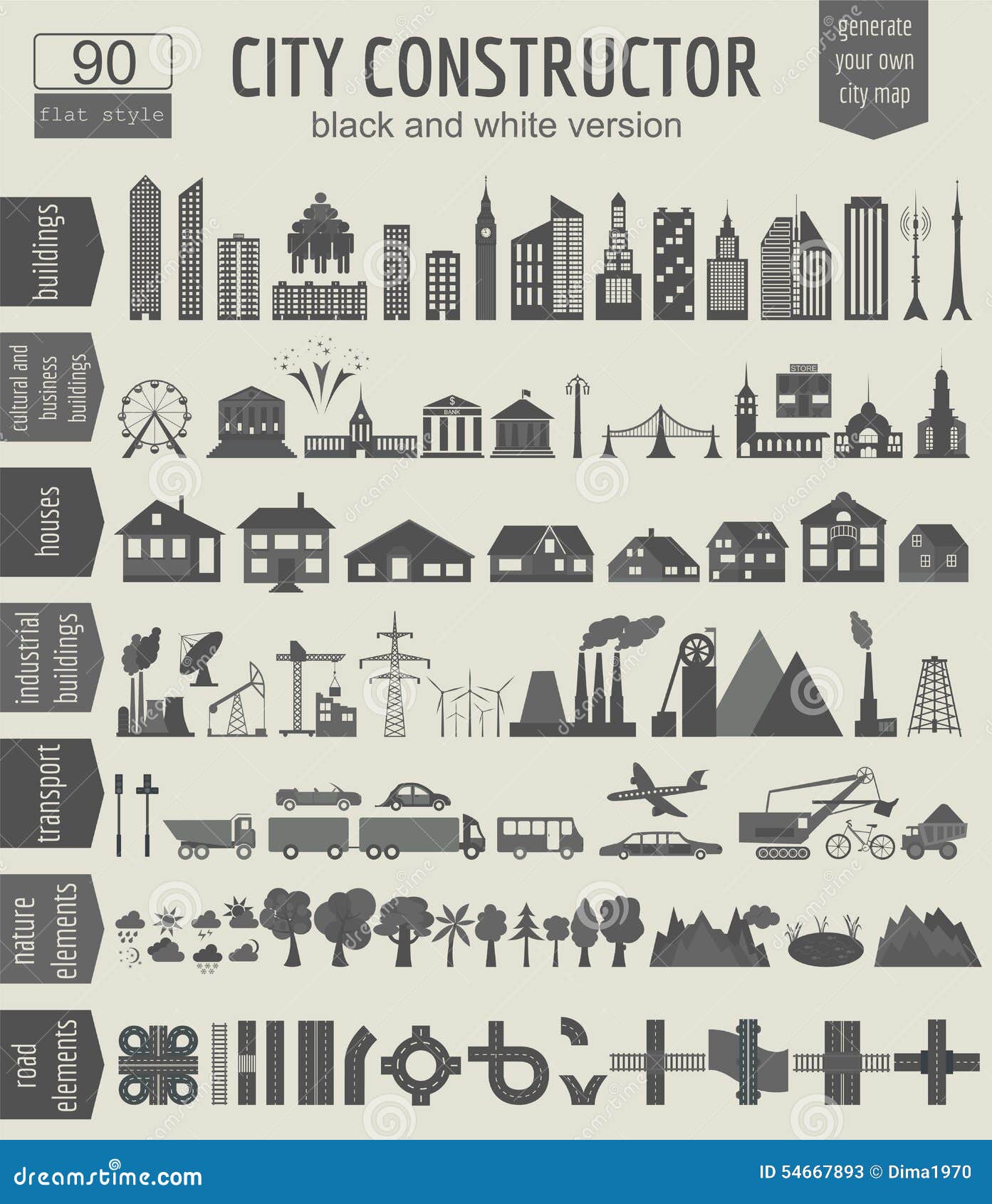 City Map Generator. Elements for Creating Your Perfect City Stock ...