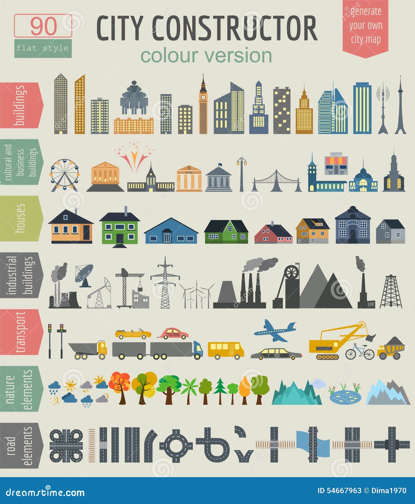 City Map Generator. Elements for Creating Your Perfect City Stock ...