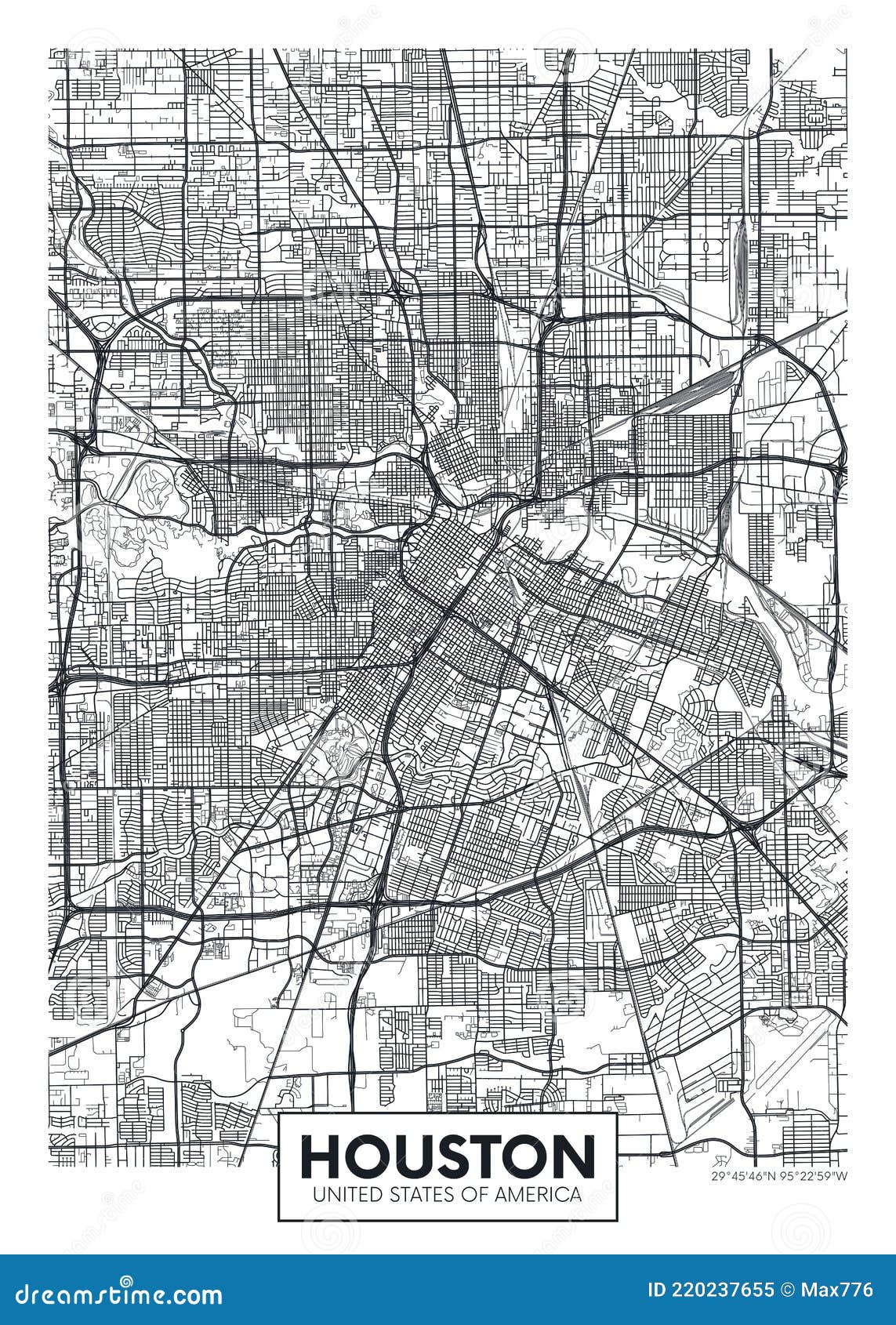 Houston Map Poster. Decorative Design Street Map Of Houston City ...