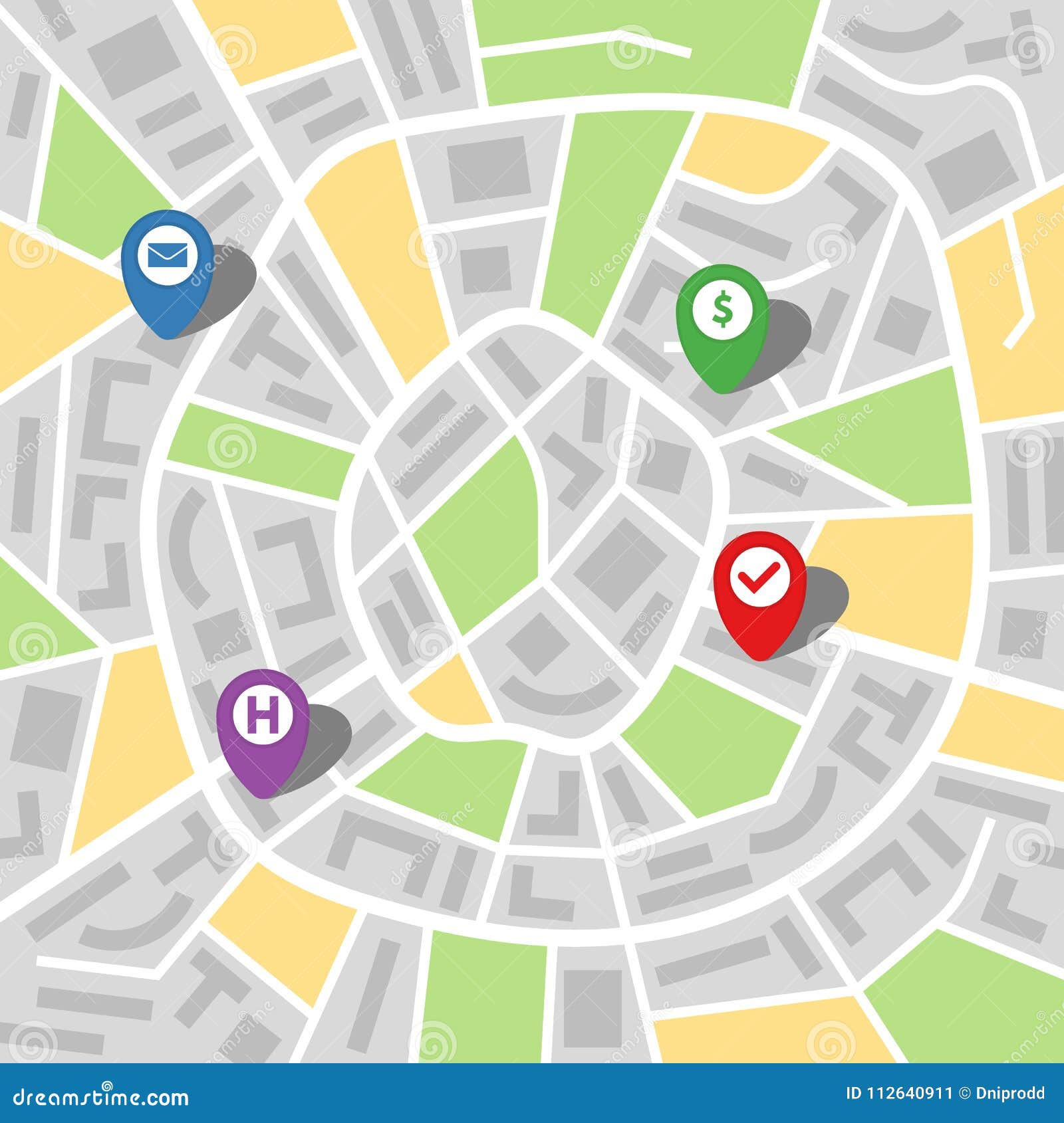 City Map of an Imaginary City with Four Pins Stock Vector ...