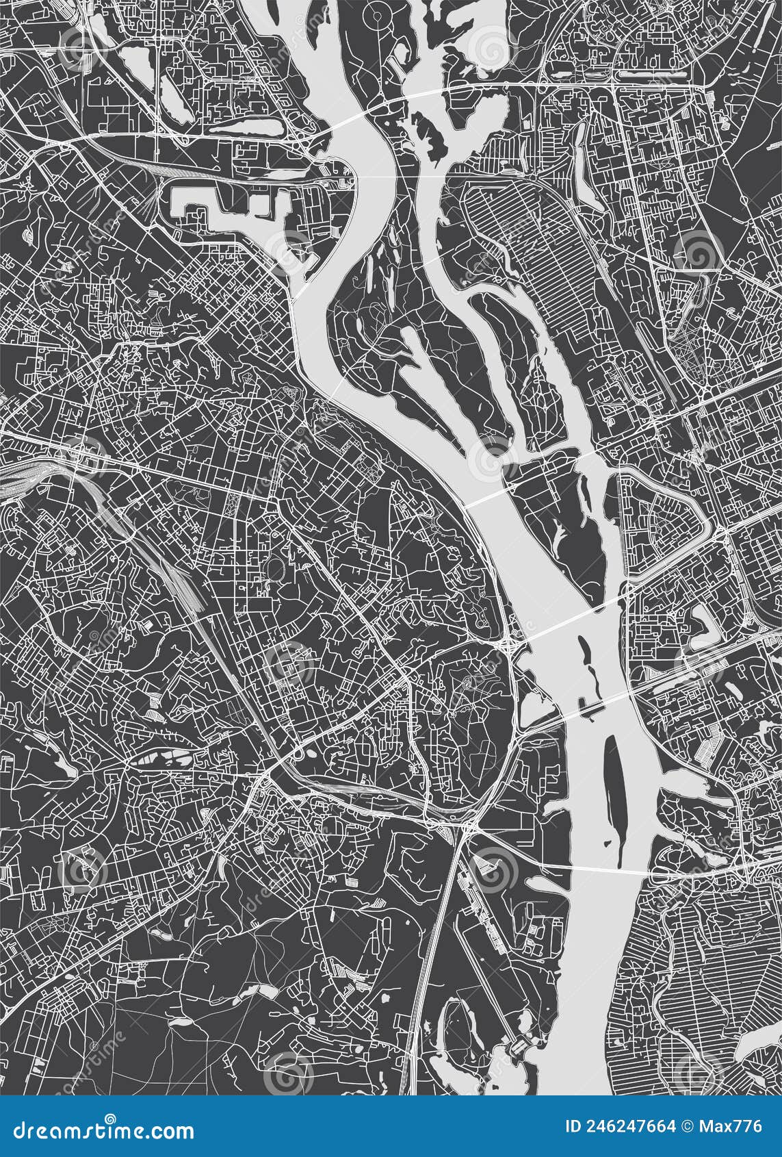 Detailed Map Of Kyiv Kiev City, Linear Print Map. Cityscape Panorama ...