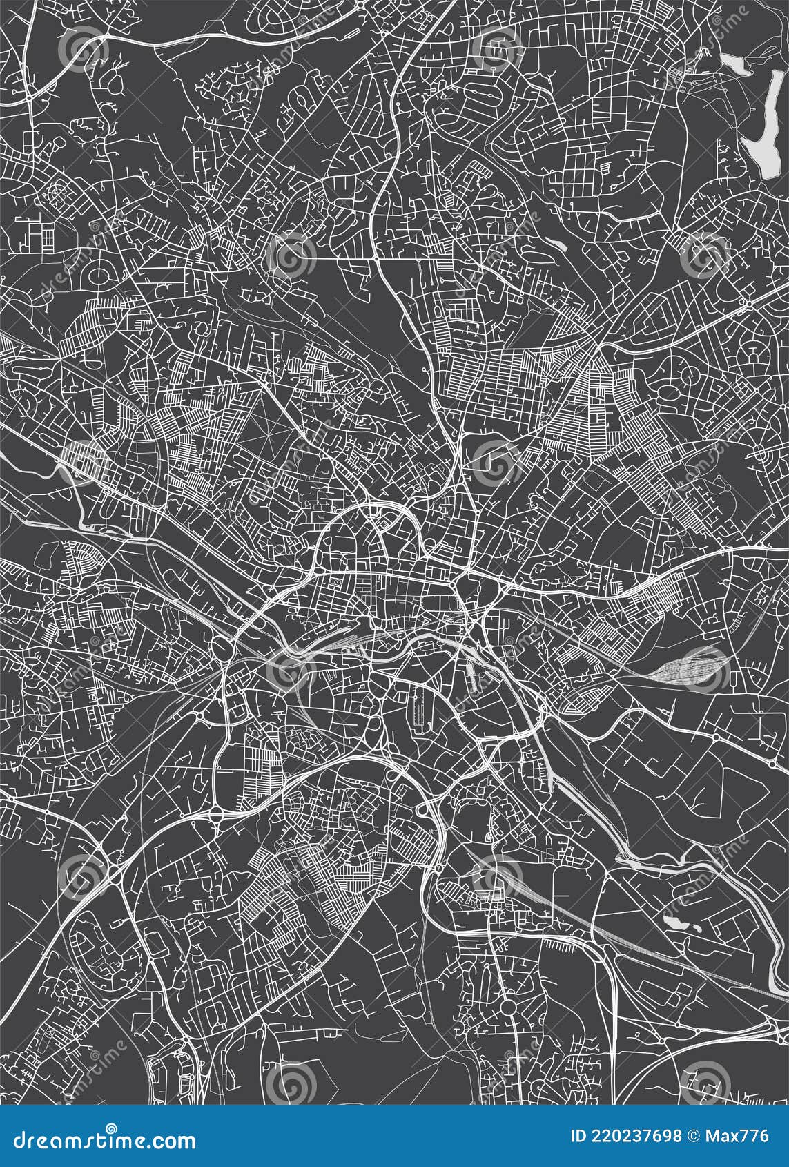 Detailed Map Of Leeds City, Linear Print Map. Cityscape Panorama Vector ...