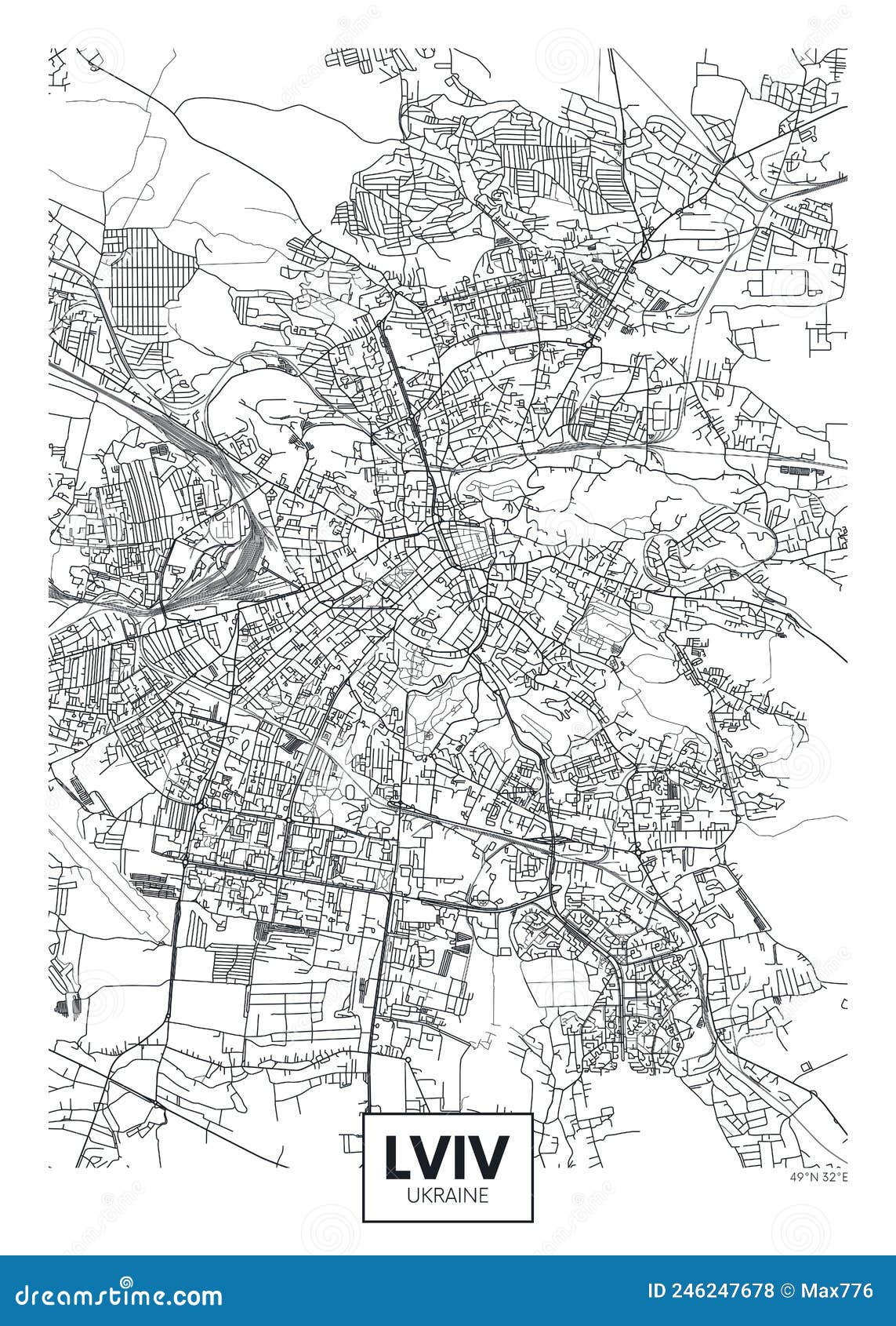 City Map Lviv, Travel Vector Poster Design Stock Vector - Illustration ...