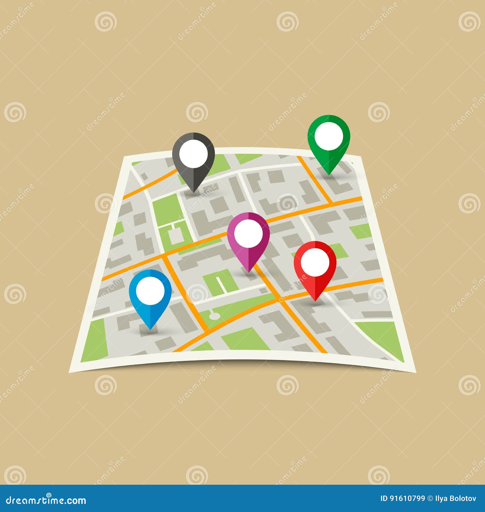 City Map with Markers. stock vector. Illustration of region - 91610799